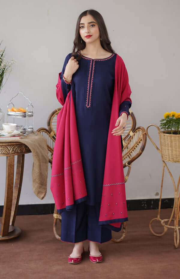 3 Piece Unstitched Heavy Embroidered Dhanak Suit with Embroidered Dhan ...