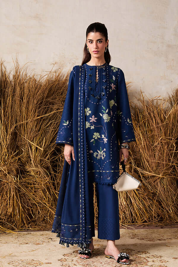 3 Piece Unstitched Heavy Embroidered Dhanak Suit with Four-sided Embro ...