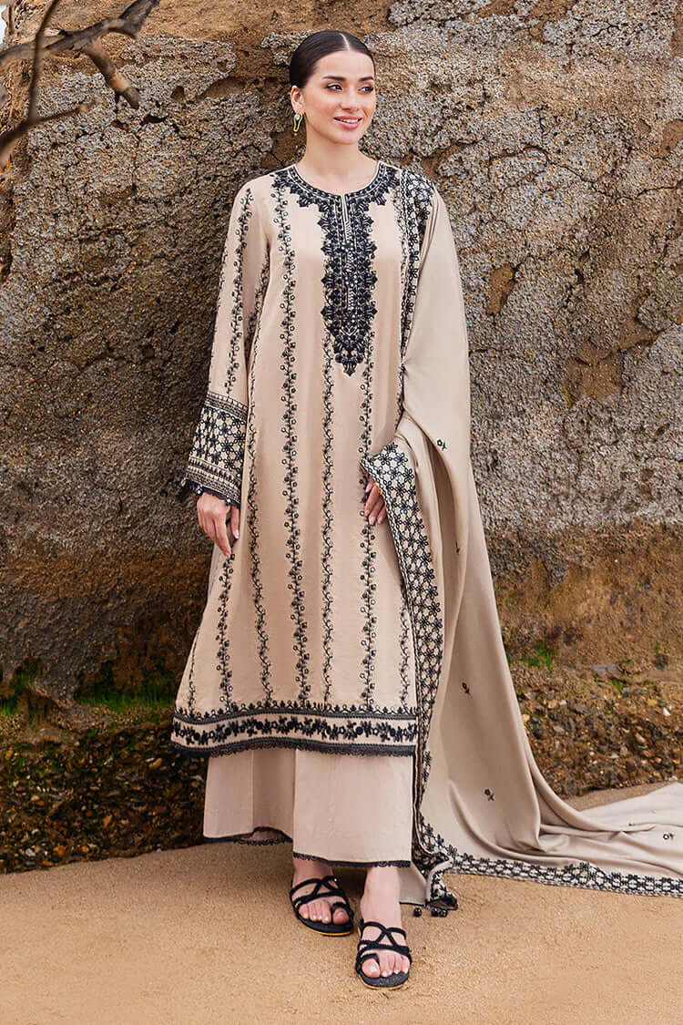 3 Piece Unstitched Heavy Embroidered Dhanak Suit with Four-sided Embro ...