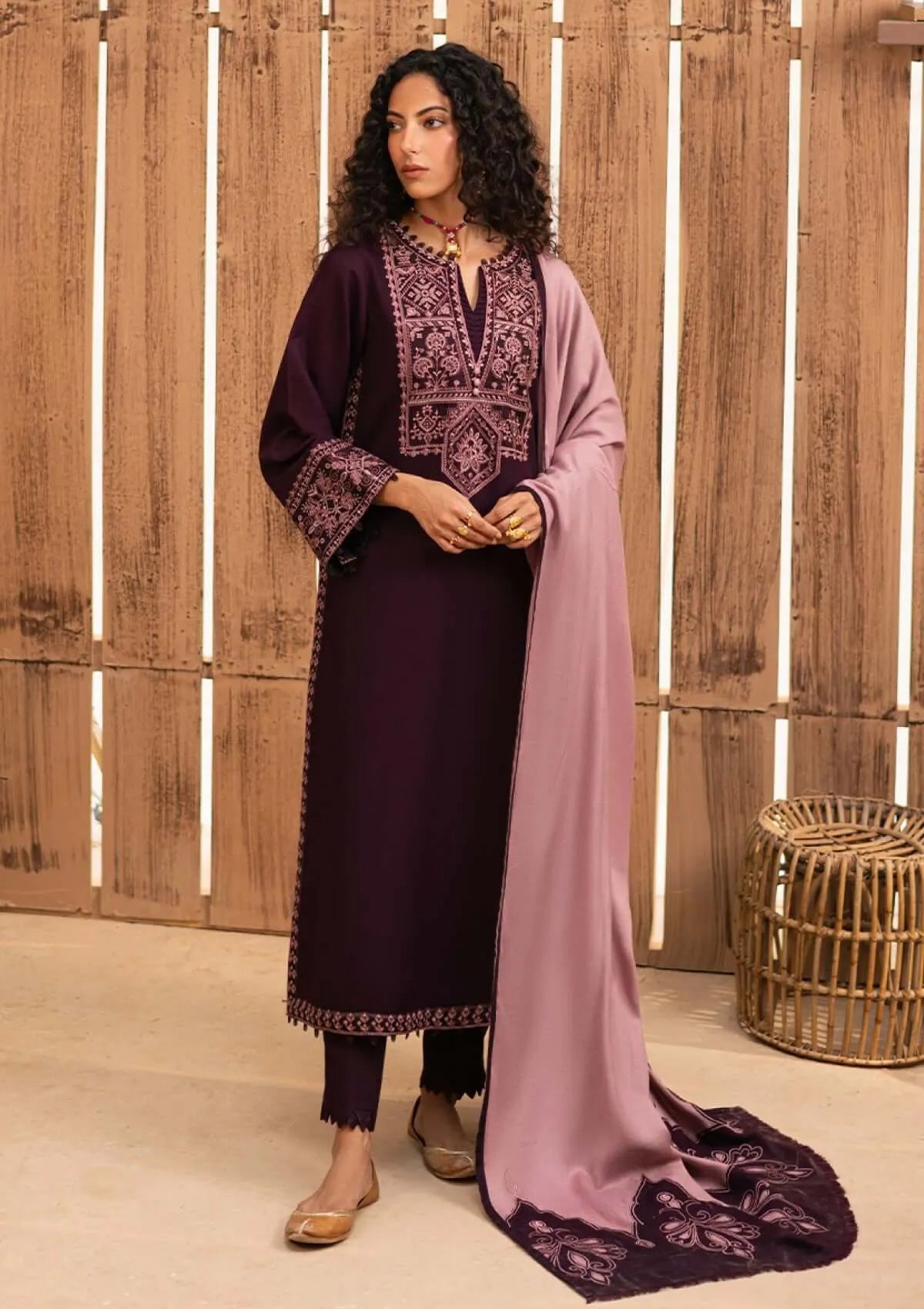 3 Piece Unstitched Heavy Embroidered Dhanak Suit with Embroidered Dhan ...