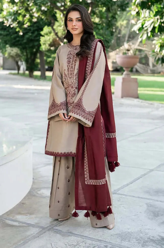 3 Piece Unstitched Heavy Embroidered Dhanak Suit with Embroidered Dhan ...
