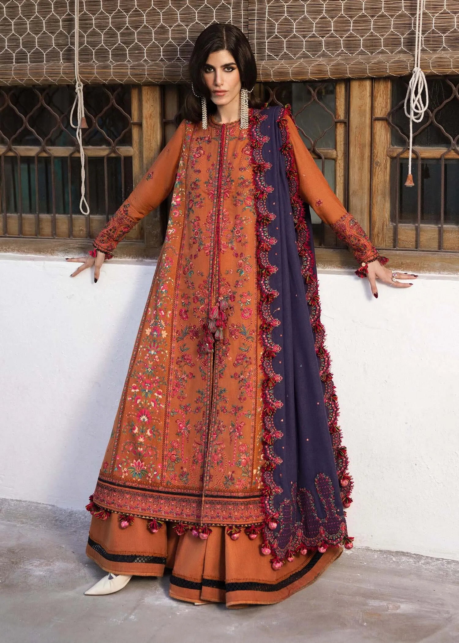 3 Piece Unstitched Heavy Embroidered Dhanak Suit with Heavy Embroidere ...