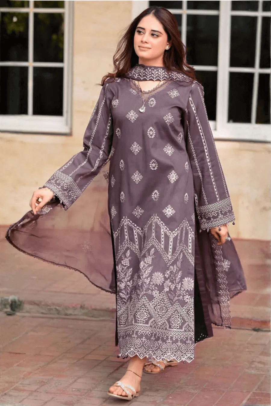 3 Piece Unstitched Heavy Embroidered Dhanak Suit with Heavy Embroidere ...